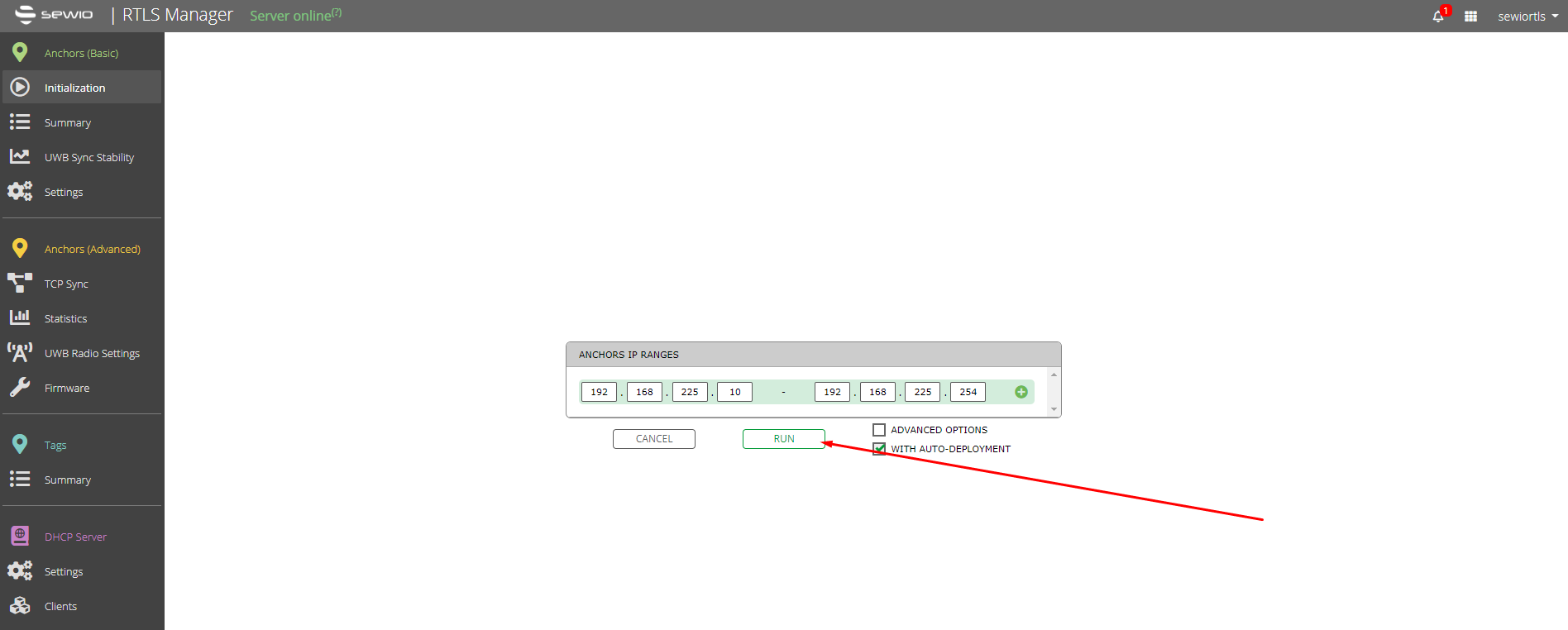 Initialization - Sewio Documentation