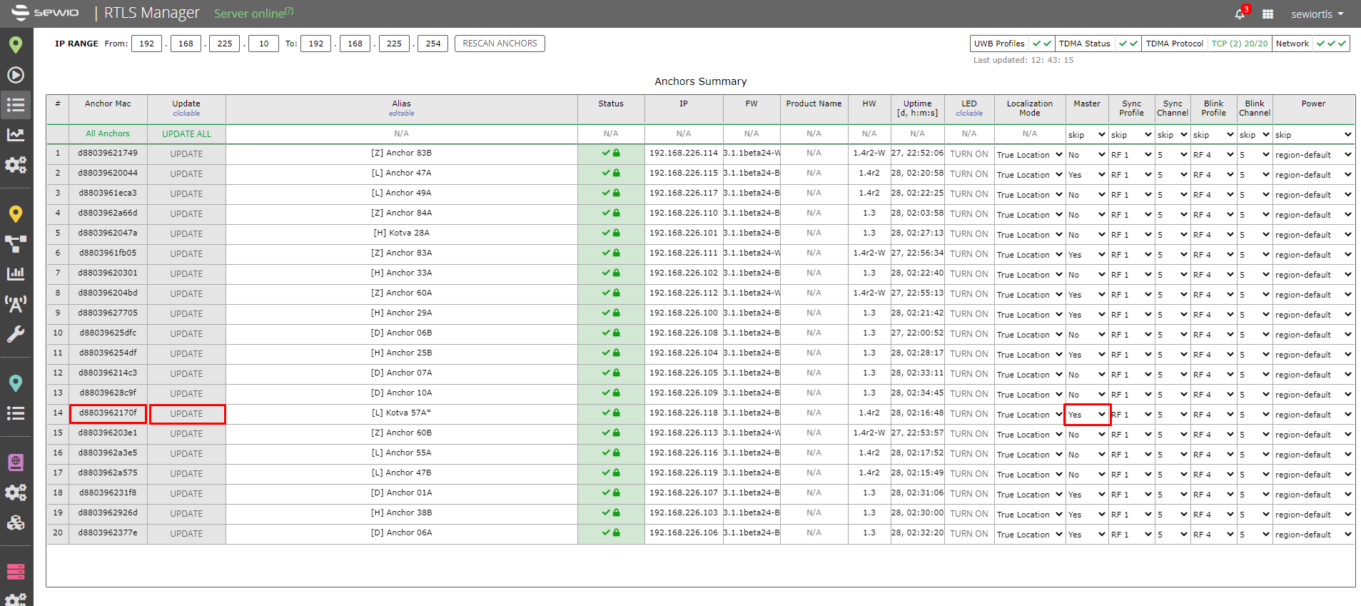 Manual Master Selection - Sewio Documentation